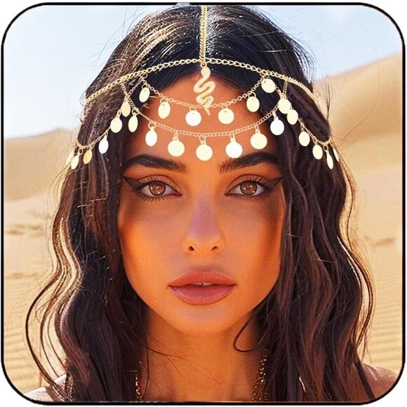 Accessories | Sequin Gold Head Chain Snake Headpiece Hair Chains ...